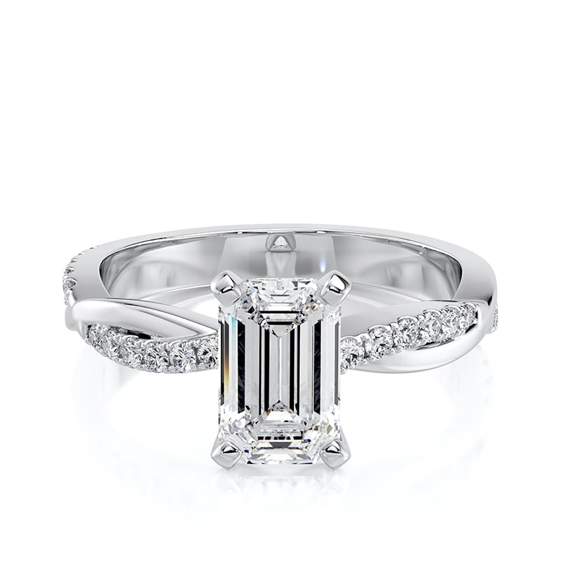 2.50 CT Emerald Cut Moissanite Engagement Ring with Pavé Split Shank ...