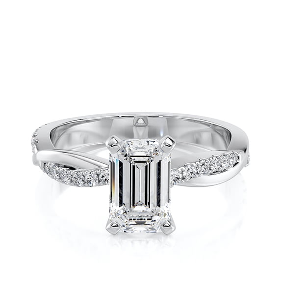 2.50 CT Emerald Cut Moissanite Engagement Ring with Pavé Split Shank ...