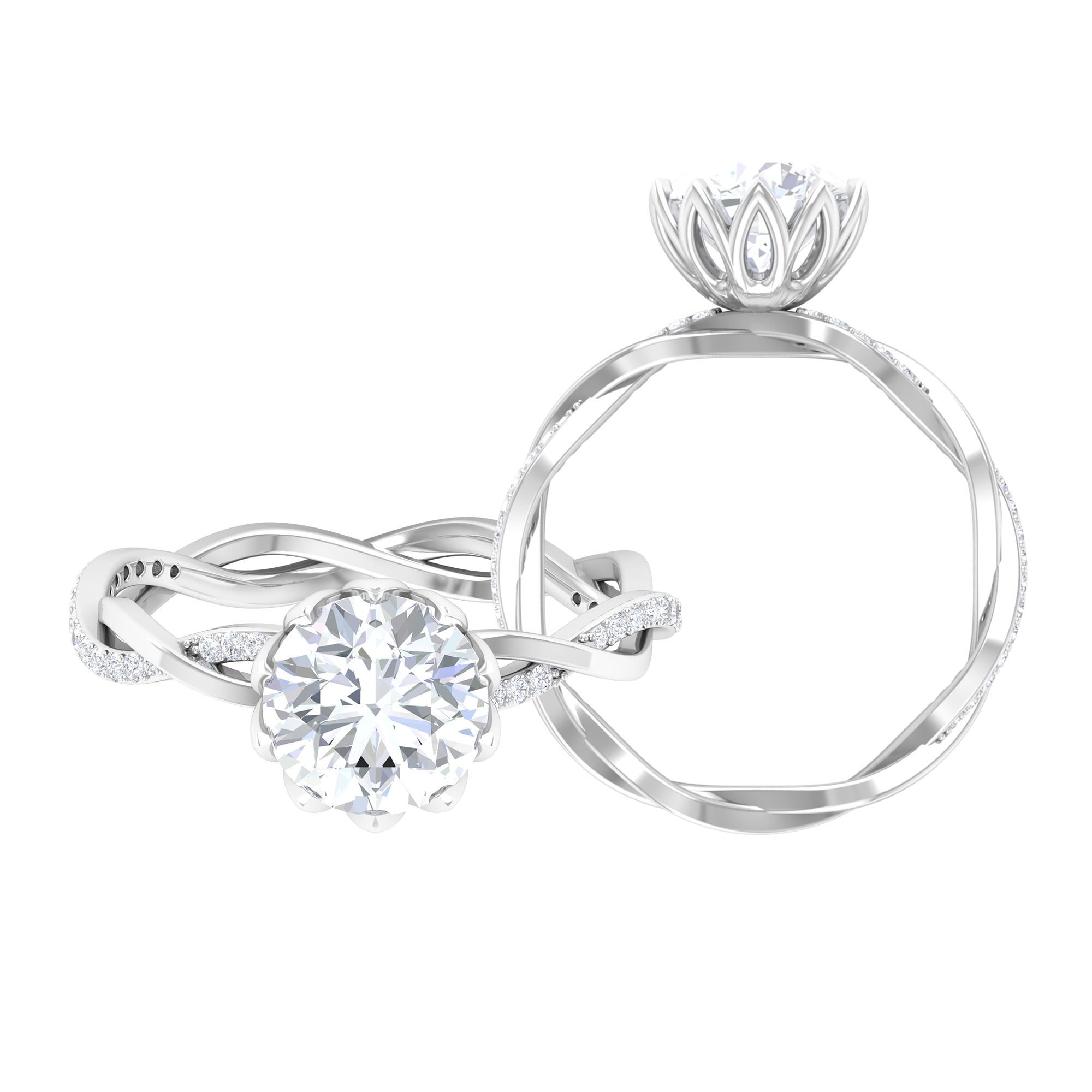 2.50 CT Lotus Basket Set Moissanite Solitaire Engagement Ring with Braided Shank, 925 Sterling ...