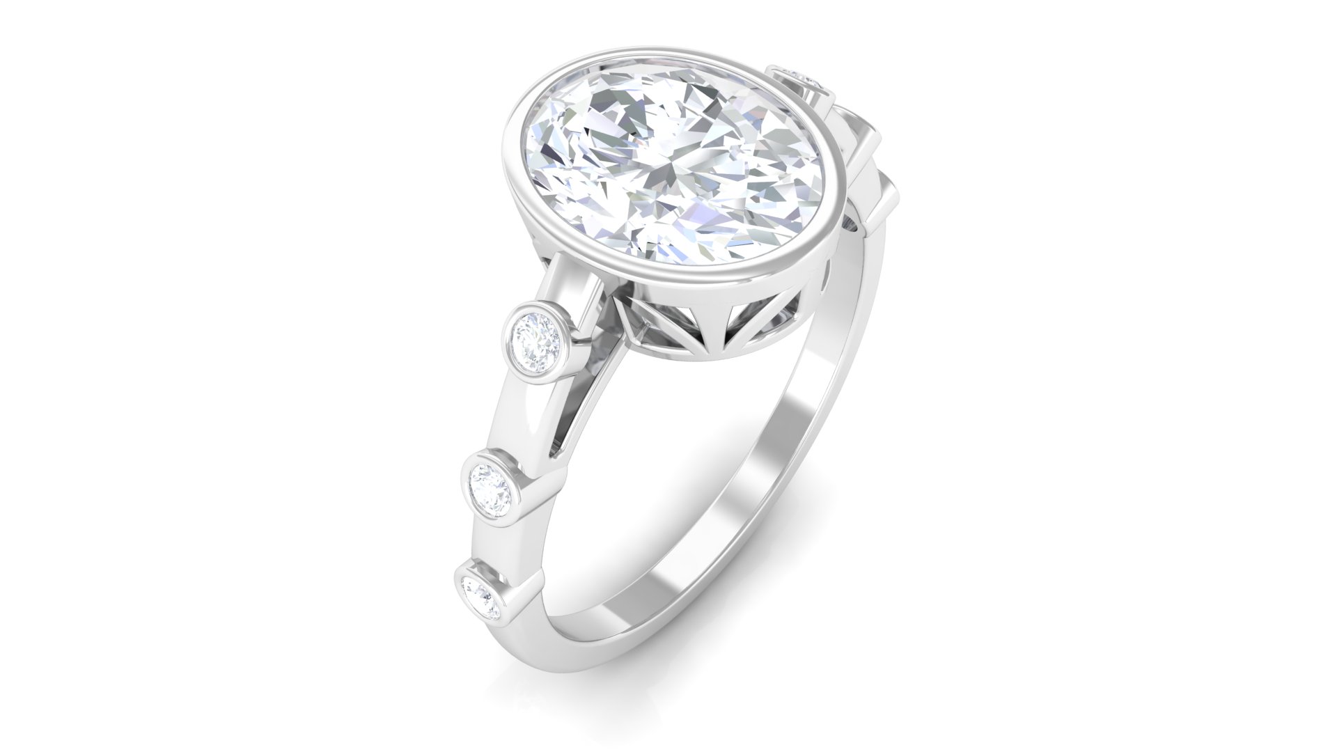 Oval Shaped Moissanite Solitaire Engagement Ring with Spaced Accent - 2 ...