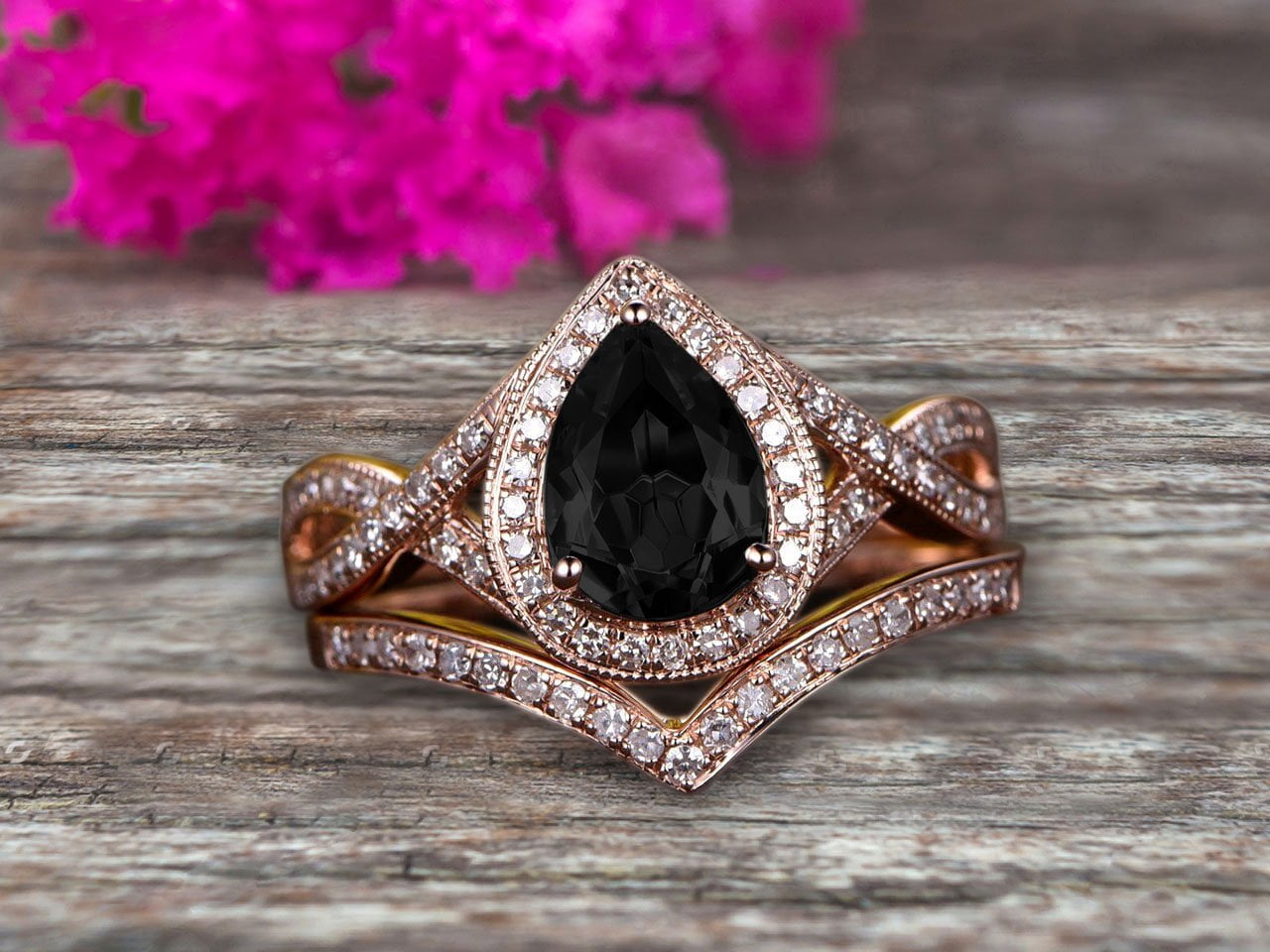2.50 Carat 8x5mm Pear Shape Black Diamond Moissanite Ring Set On 10k ...