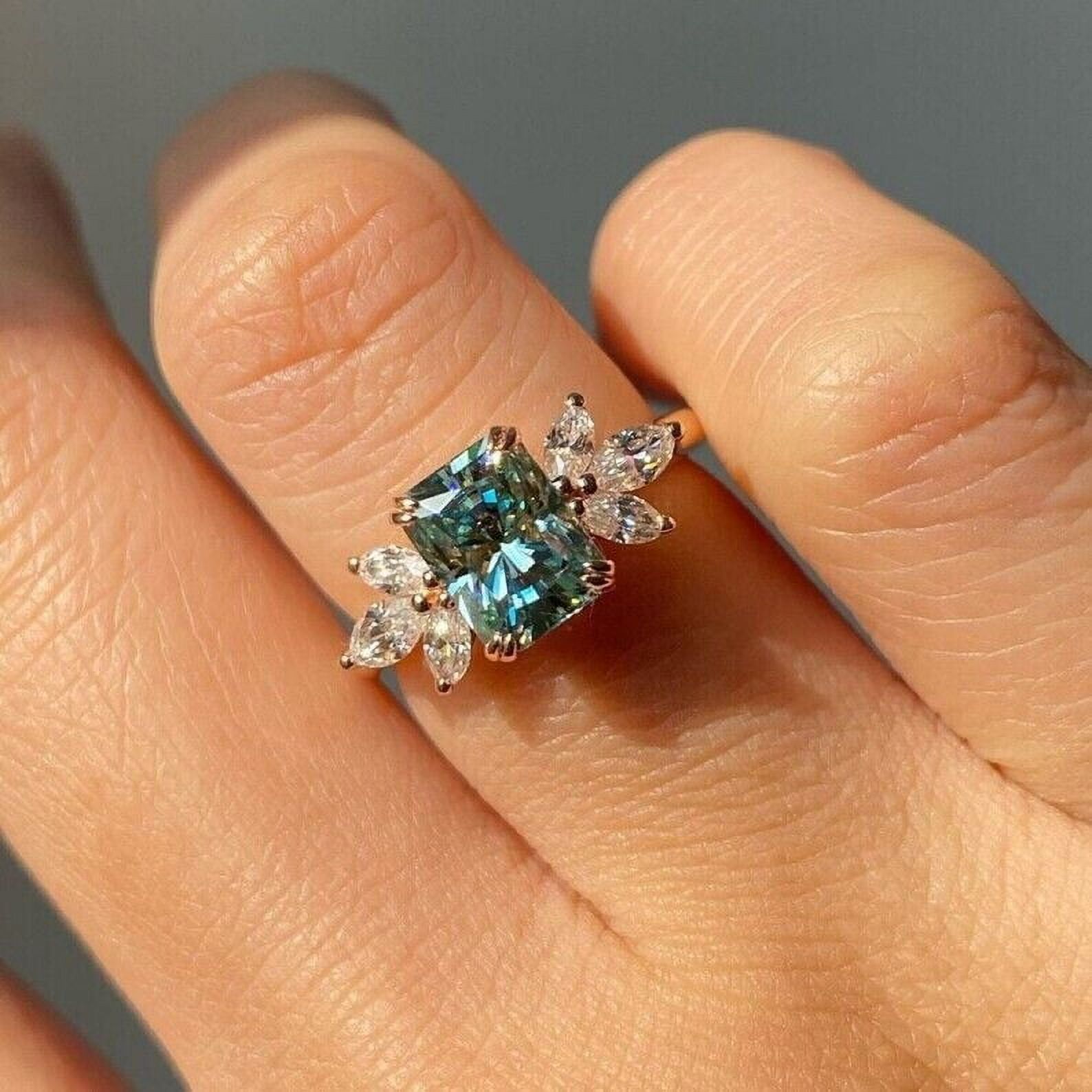 2.50 Carat Blue Moissanite Radiant cut Halo Ring / Fancy Colored ...