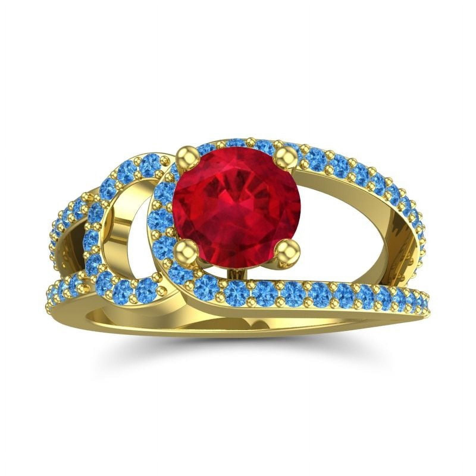 2.50 Carat Elegant Round Shape Red Ruby & Blue Topaz Gemstone Bridal ...