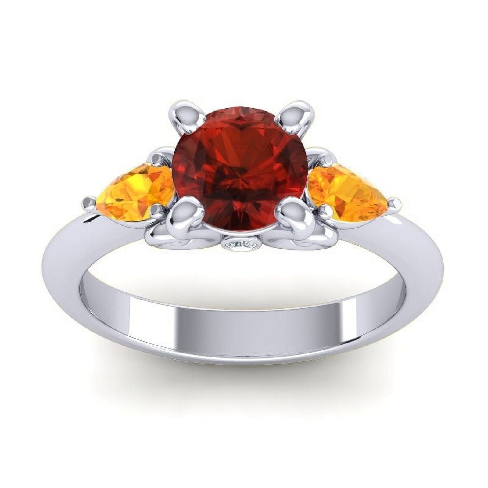 2.50 Carat Fine Round Cut Garnet & Citrine Gemstone Three Stone Wedding ...