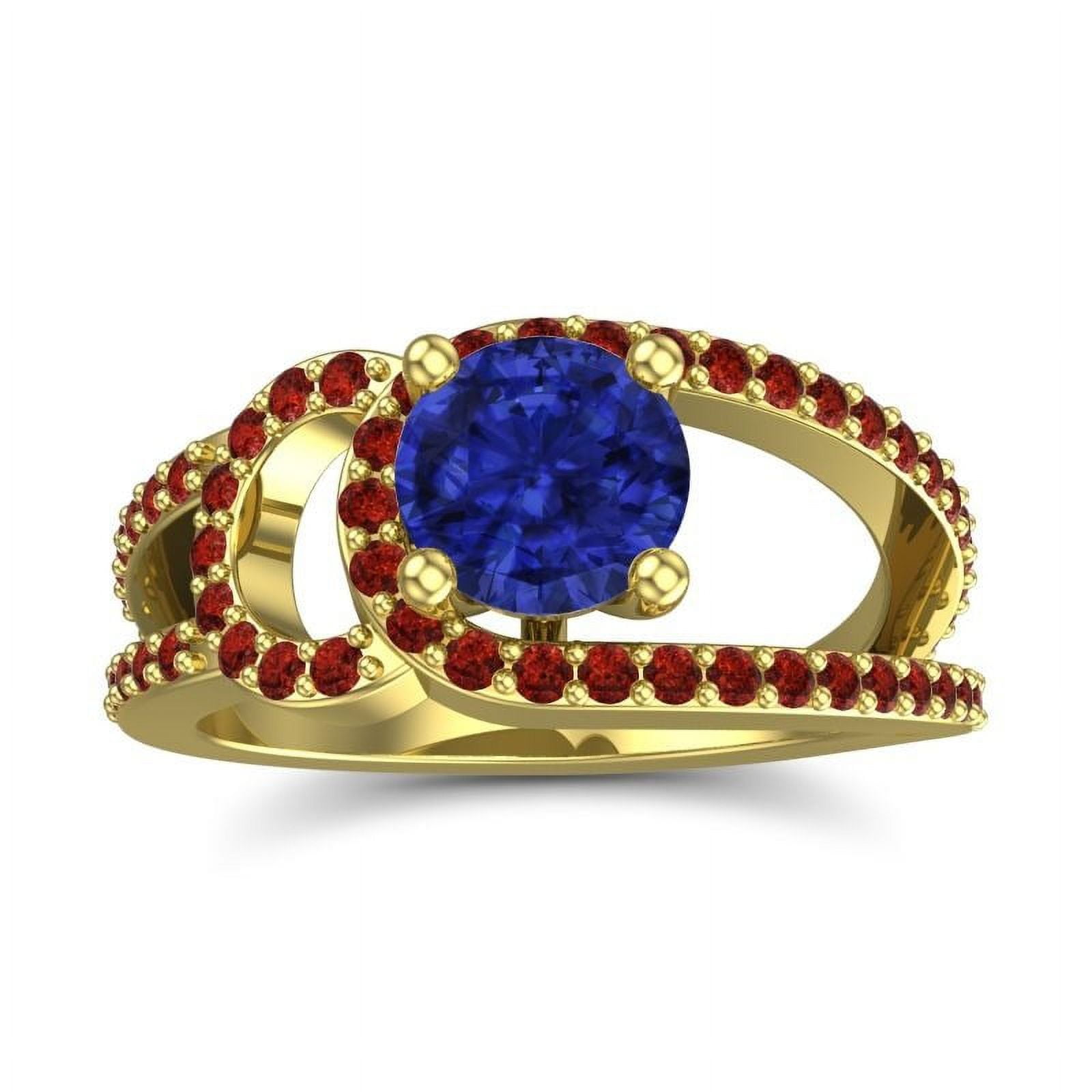 2.50 Carat Round Cut Blue Sapphire & Garnet Gemstone Beautiful Bridal ...
