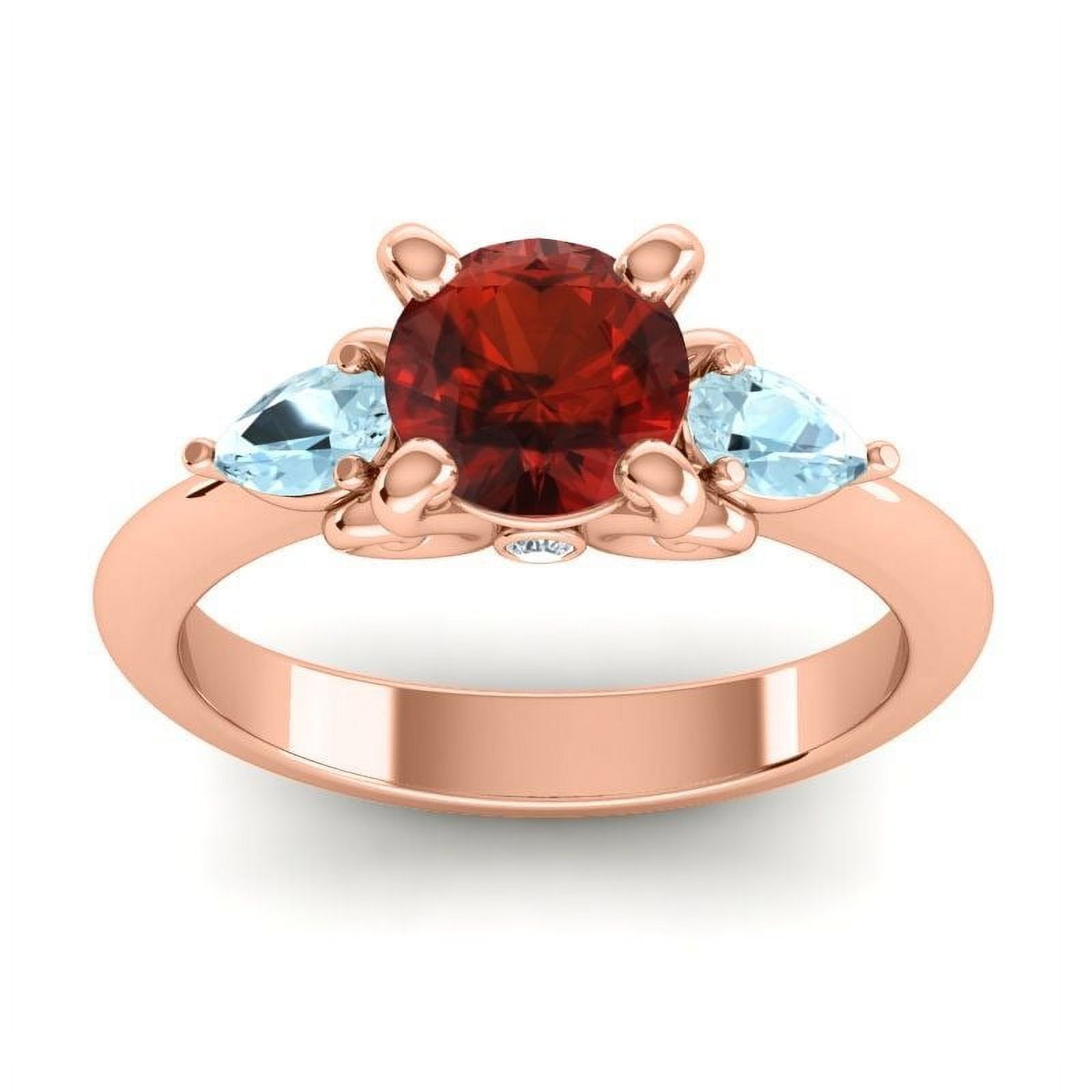 2.50 Carat Round Cut Garnet & Aquamarine Gemstone New Three Stone ...