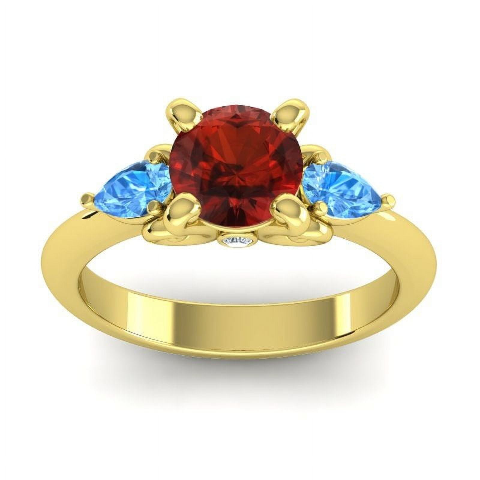 2.50 Carat Round Cut Garnet & Blue Topaz Gemstone Elegant 3-Stone Ring ...