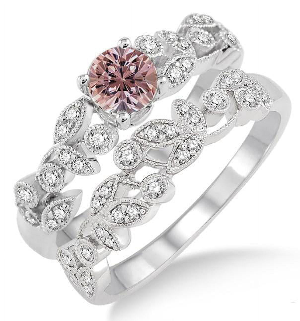 2.50 Ct 6mm Round Cut Morganite Bridal Set Antique Flower Design with ...