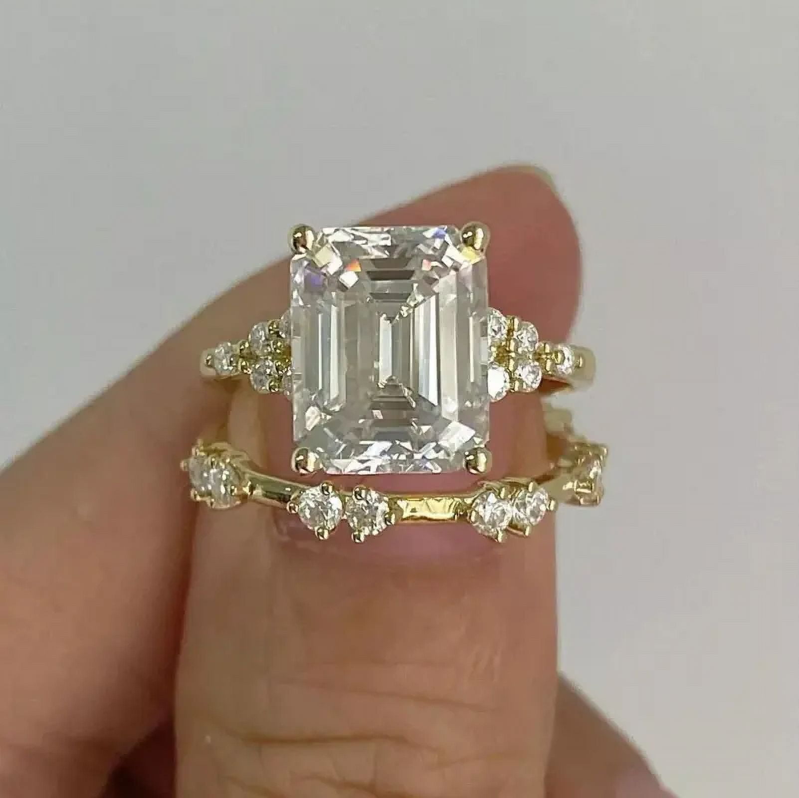 2.50 Ct Emerald-Cut Moissanite Solitaire Bridal Set Ring sterling ...