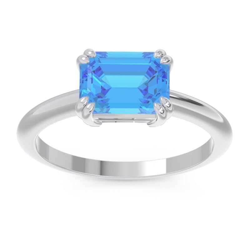 2.50 Ct Sparkle Emerald Cut Blue Topaz Gemstone Solitaire Wedding Ring ...