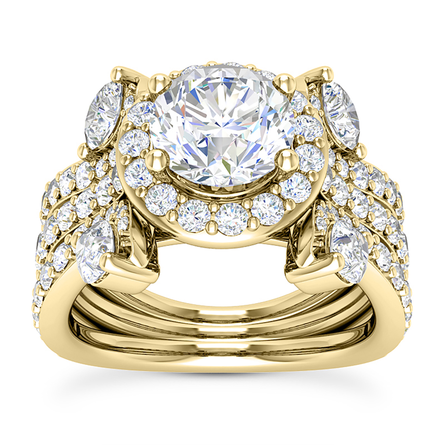 2.50CTW Natural Diamond Moissanite Halo Triple Shank 18K Gold ...