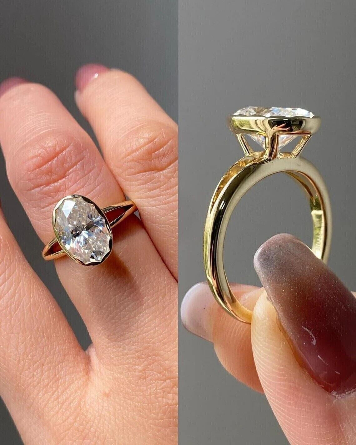 2.50Ct Oval Cut Simulated Diamond 925 Silver Wedding Ring 14k Yellow ...