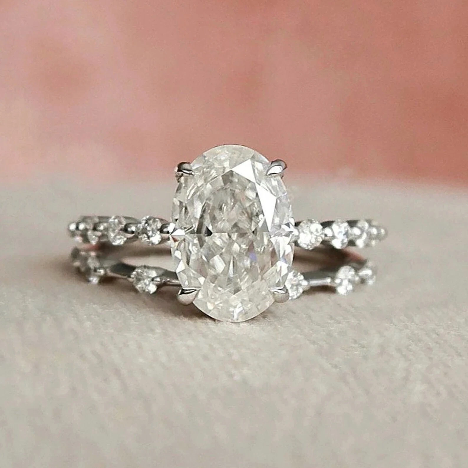2.50Ct Oval Cut Simulated Diamond Women Engagement Bridal Ring Set 14K ...