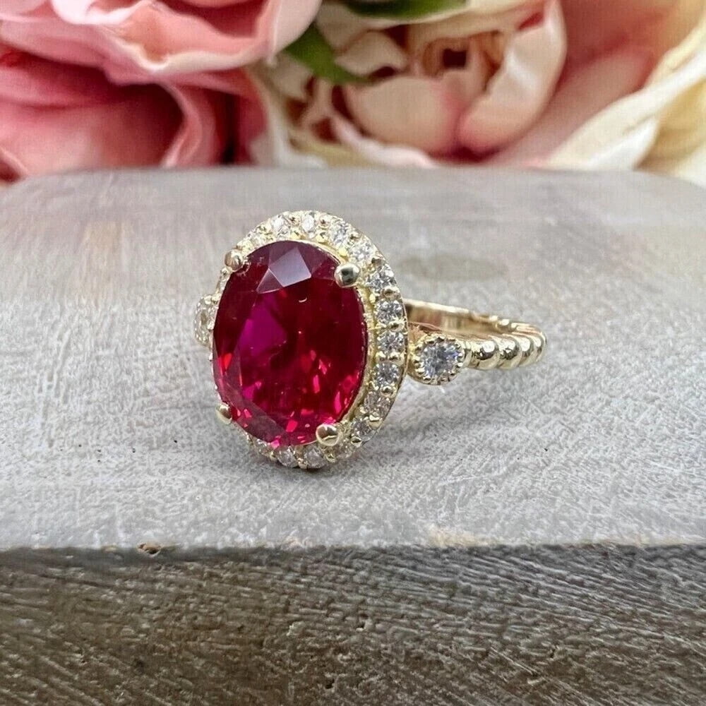 2.50Ct Oval Cut Simulated Red Ruby Women's Birthday Gift Full Eternity ...