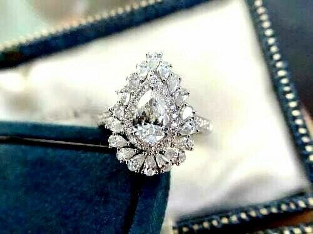 2.50Ct Pear Simulated Diamond Women's Halo Engagement Ring 14K White ...
