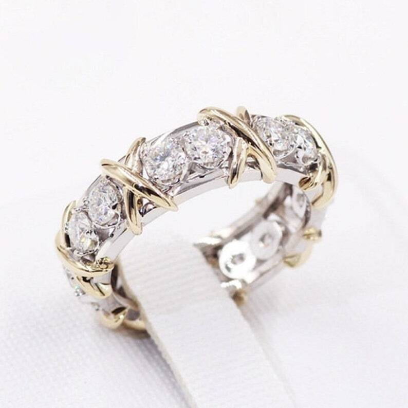 2.50Ct Round Cut Diamond Eternity X Shape Band Ring 14K Two Tone Gold ...