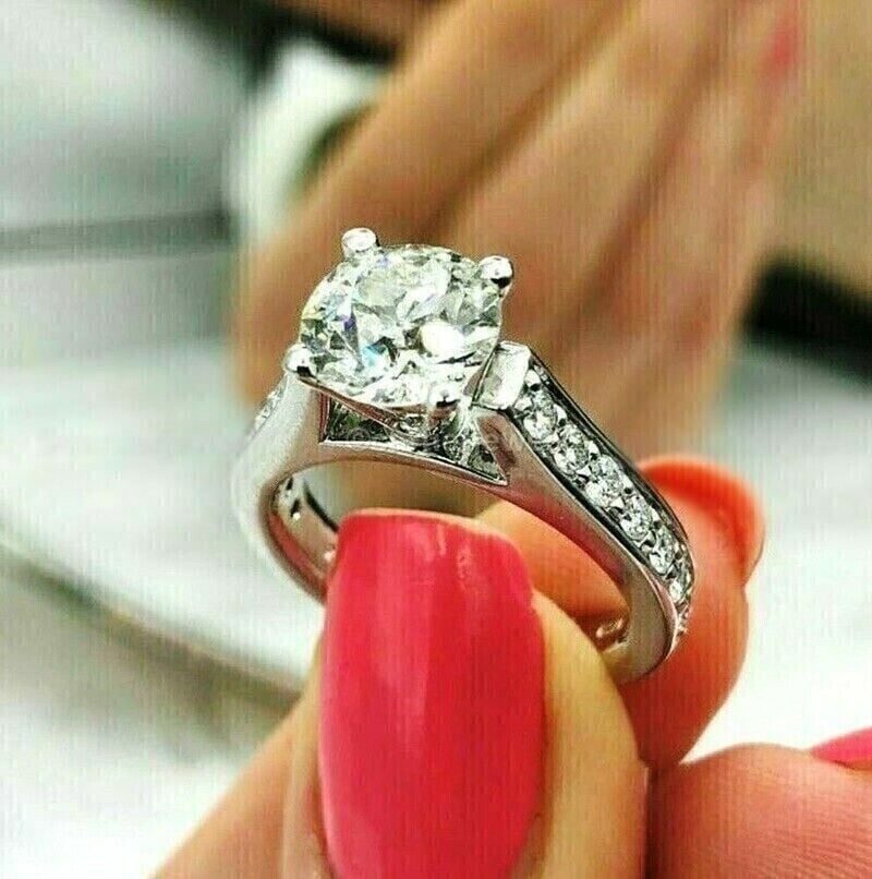 2.50Ct Round Simulated Diamond Solitaire Engagement Ring 14K White Gold ...