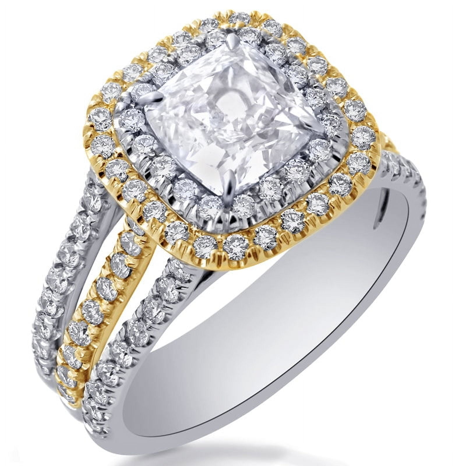 2.50ctw Cushion Cut Two Tone Double Halo Triple Shank Diamond ...