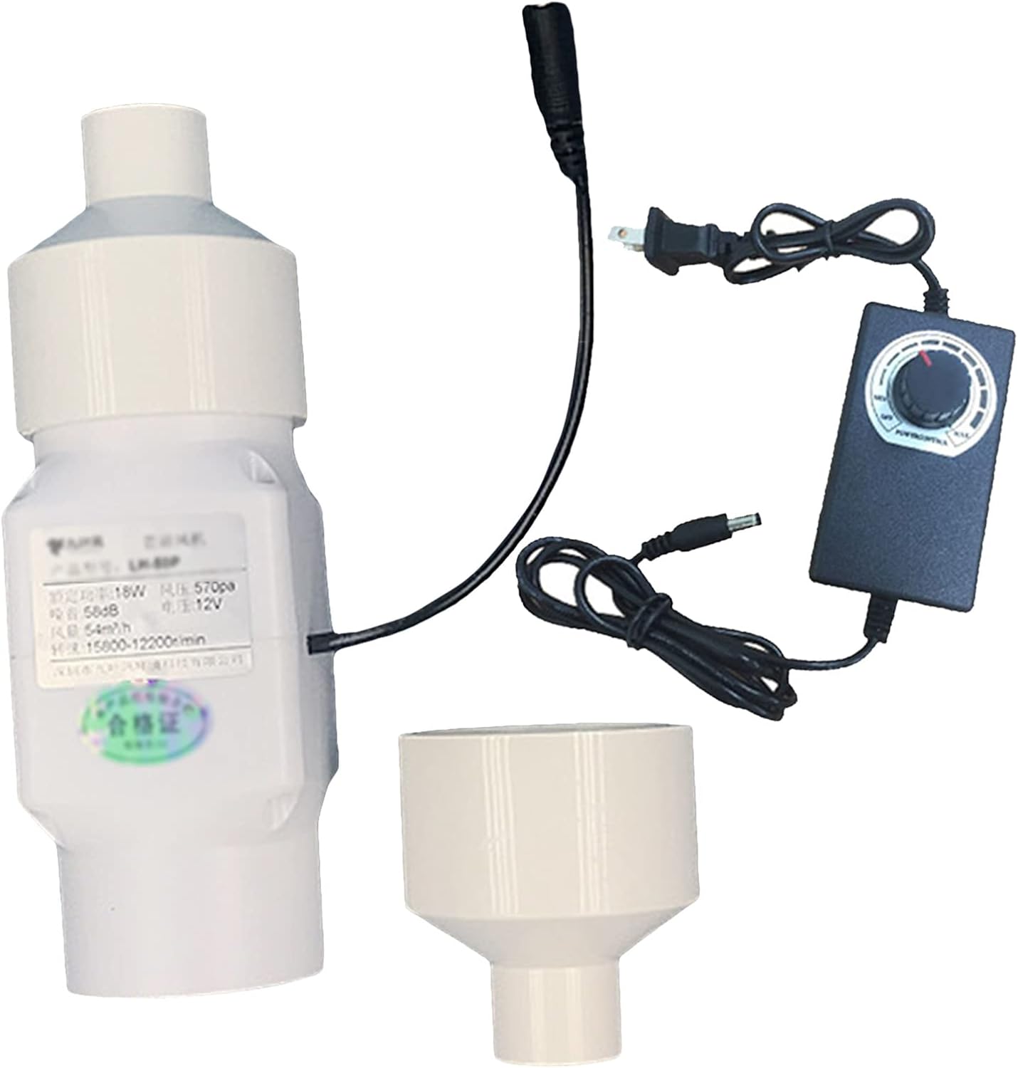 2” 50mm Inline Variable Vent Duct Fan with 20mm PVC Duct 92 CFM 18W Air ...