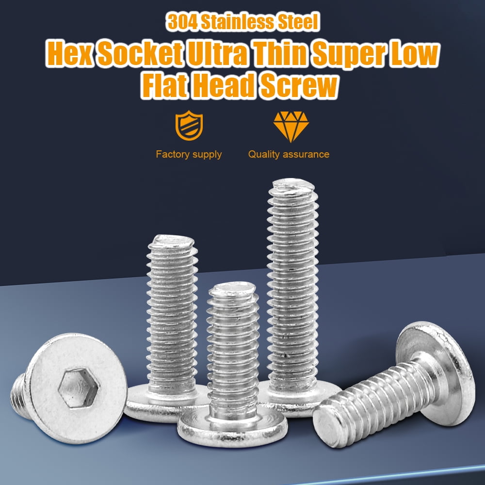 2-50pcs Hex Socket Ultra Thin Super Low Flat Wafer Head Screw Bolt M2 ...