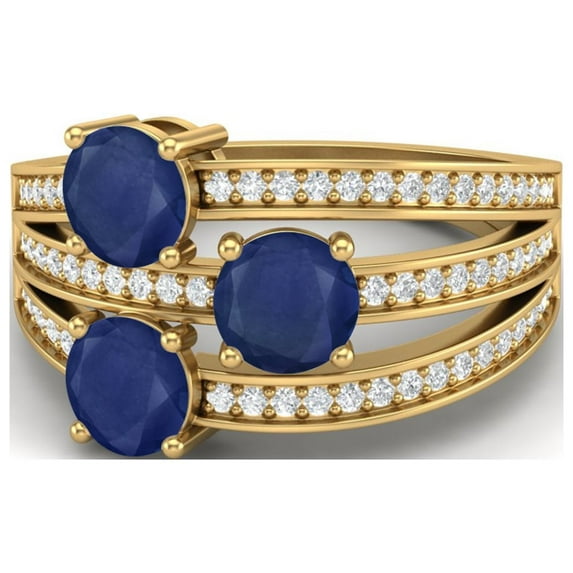 2.52 Carat Round Blue Sapphire 925 Sterling Silver Gold Vermeil Three ...