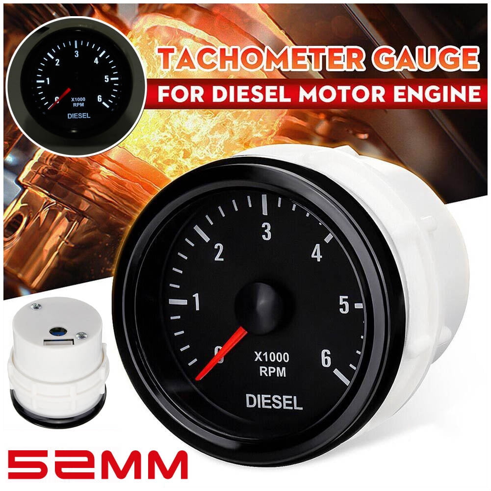 2" 52MM 0-6000 RPM Tachometer White Backlight Tacho Meter Electrical ...