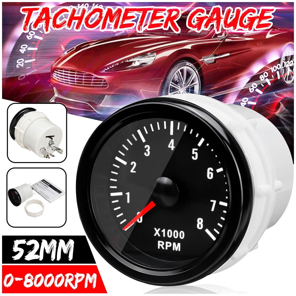 2" 52MM 0-8000 RPM Tachometer White Backlight Tacho Meter Electrical ...
