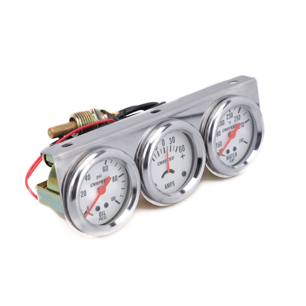 2" 52mm 3 in 1 Set Oil Pressure Amp Meter Water Temp Triple Gauge ...