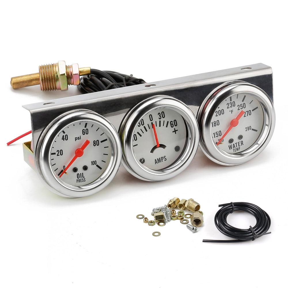 2'' 52mm Chrome Panel Oil Pressure Gauge Water Temp Gauge Amp Meter ...