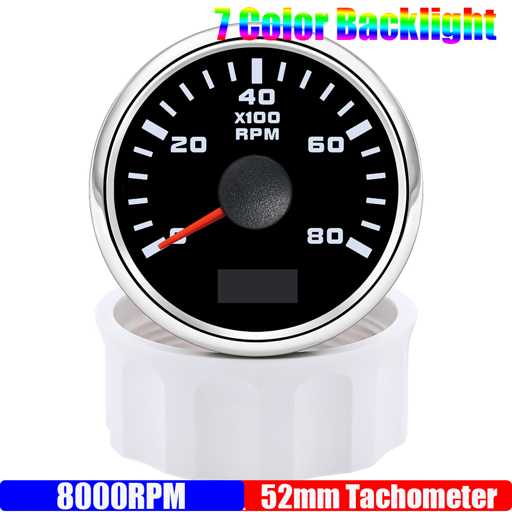 2" 52mm Tachometer 7 Color Light 3000,4000,6000,7000,8000 RPM Meter ...