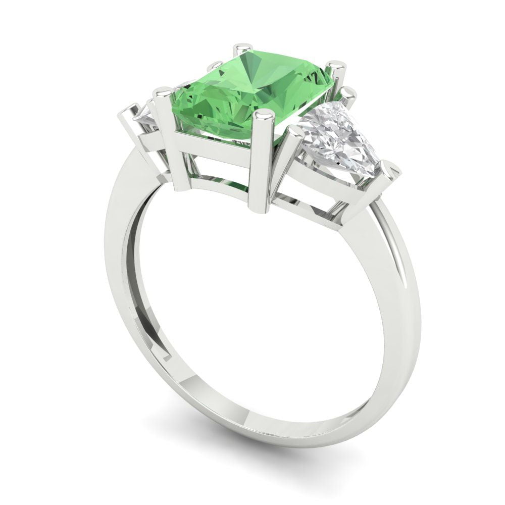 2.57ct emerald cut green Zircon 14k white gold 3 stone Bridal Wedding Engagement Promise ...