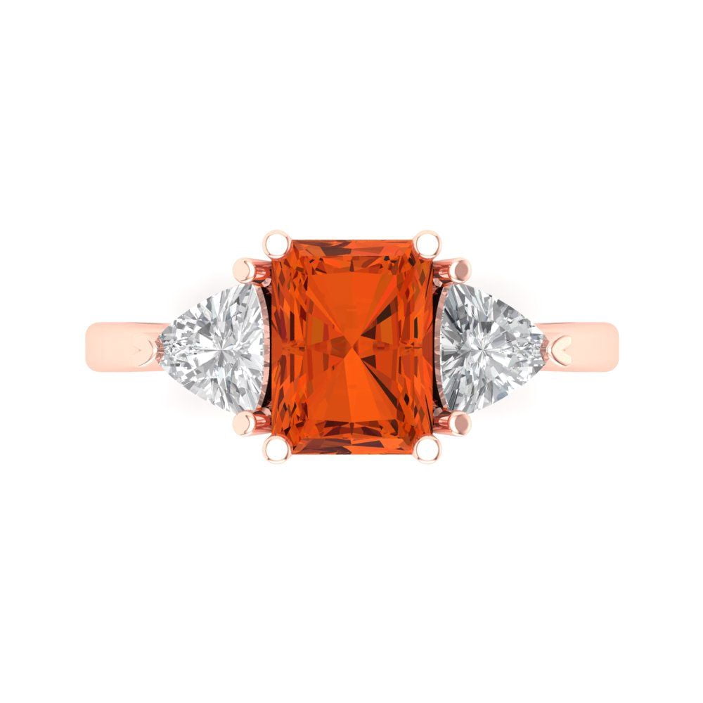 2.82 ct Emerald Cut Simulated Red Diamond 3 Stone 18K Rose Gold Womens ...