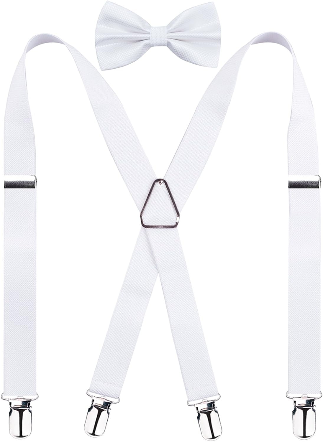 2.5CM Men's Solid Formal Banded Bow tie & Suspenders Sets 4-Clip ...
