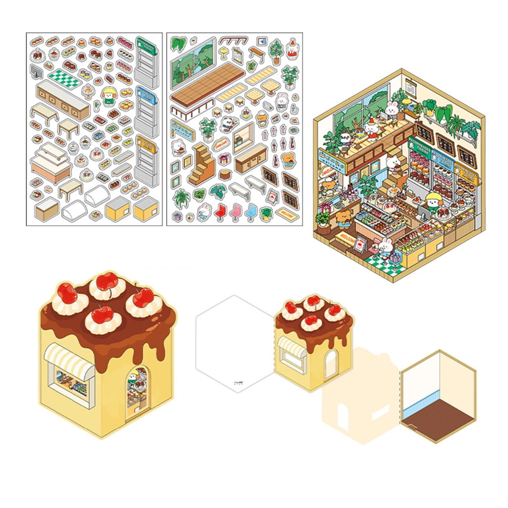 2.5D Scene Sticker Aesthetic Sticker Cartoon Baking Shop Landscape ...