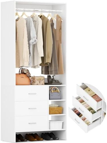 2.5FT Closet System with 3 Drawers, 29.5’’ Closet Organizer, Wood ...