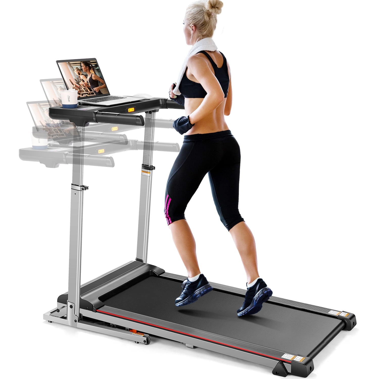 Tikmboex InclineTreadmill with Desk & Adjustable Height, 2.5 HP Folding ...