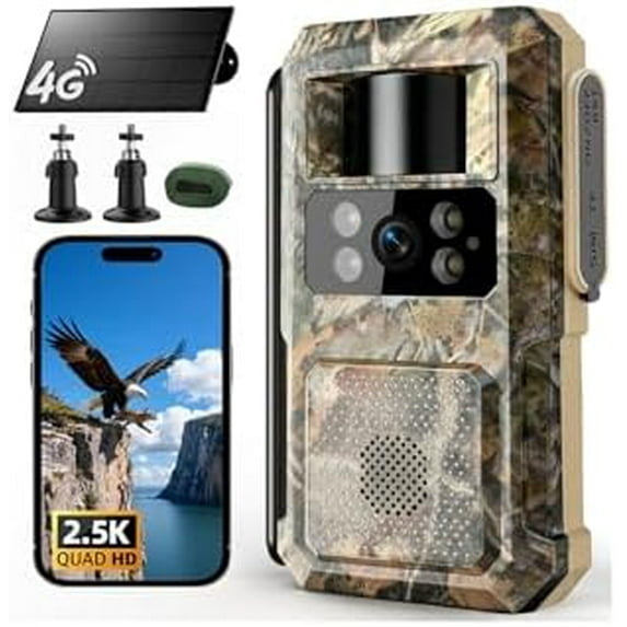 2.5K HD Solar Powered Trail Camera with Night Vision, 4G LTE Cellular ...