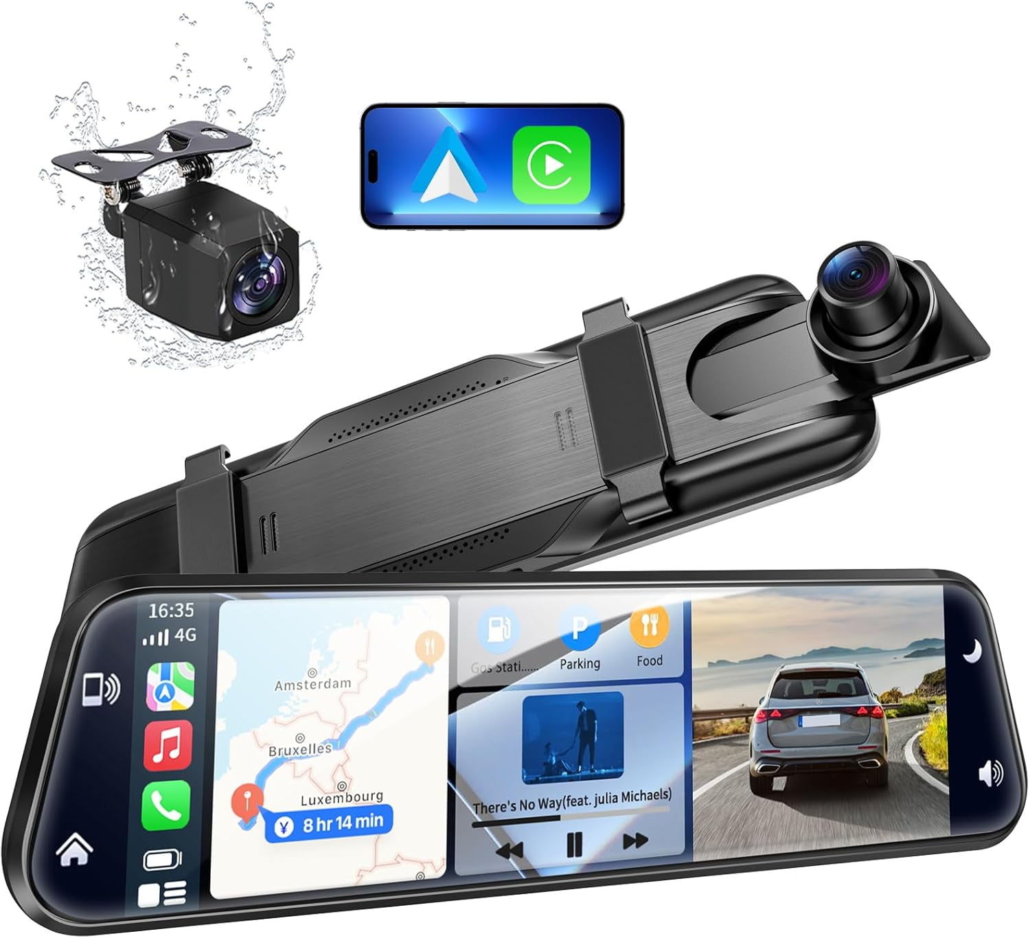 2.5K Mirror Dash Cam with &,10" Rear View Mirror Camera for / with ...