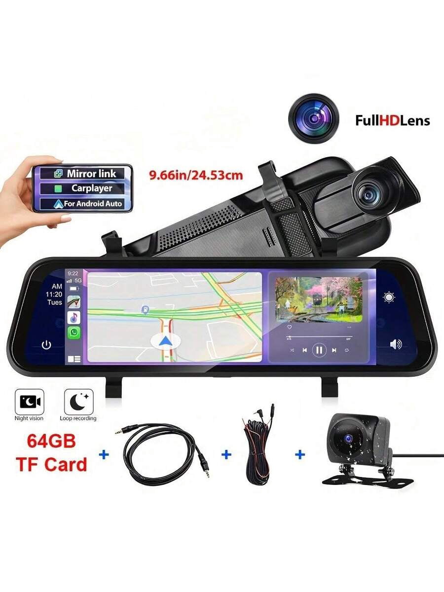 2.5K Rear View Mirror Dash Cam Backup Camera,In-Mirror Smart 9.66 Inch ...
