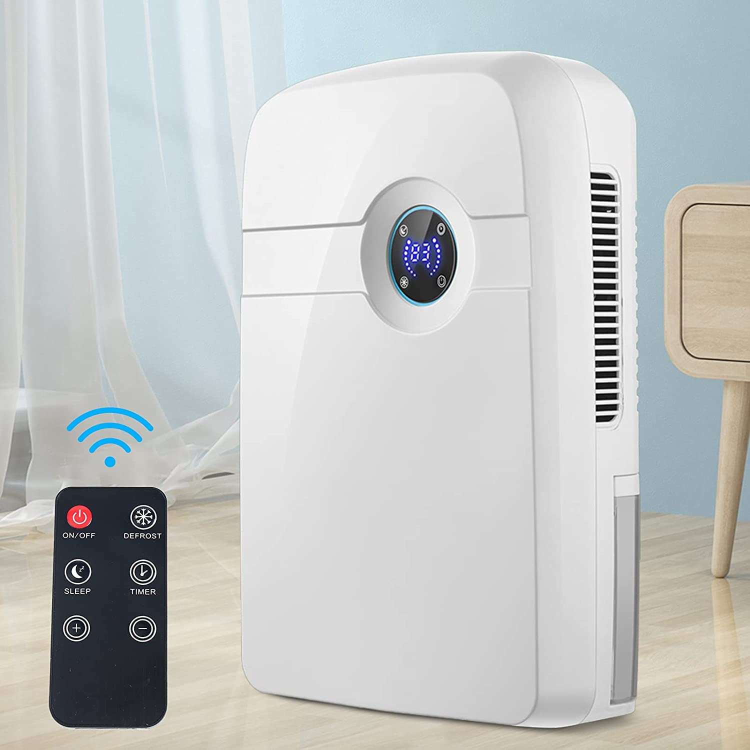 2.5L Mini Remote Dehumidifier with Adapter, LCD Display, Silent ...
