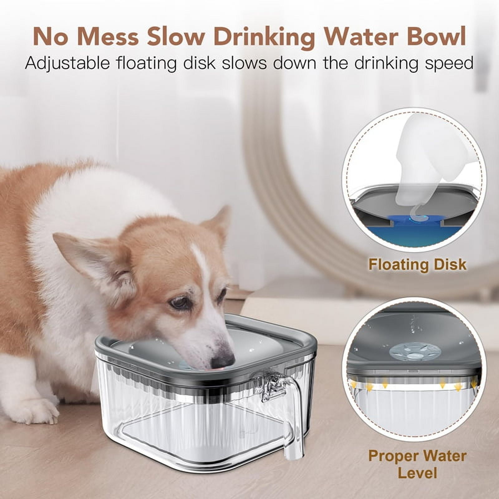 2.5L Dog Water Bowl No Spill, 86oz Spill Proof Dog Bowl for Slow ...