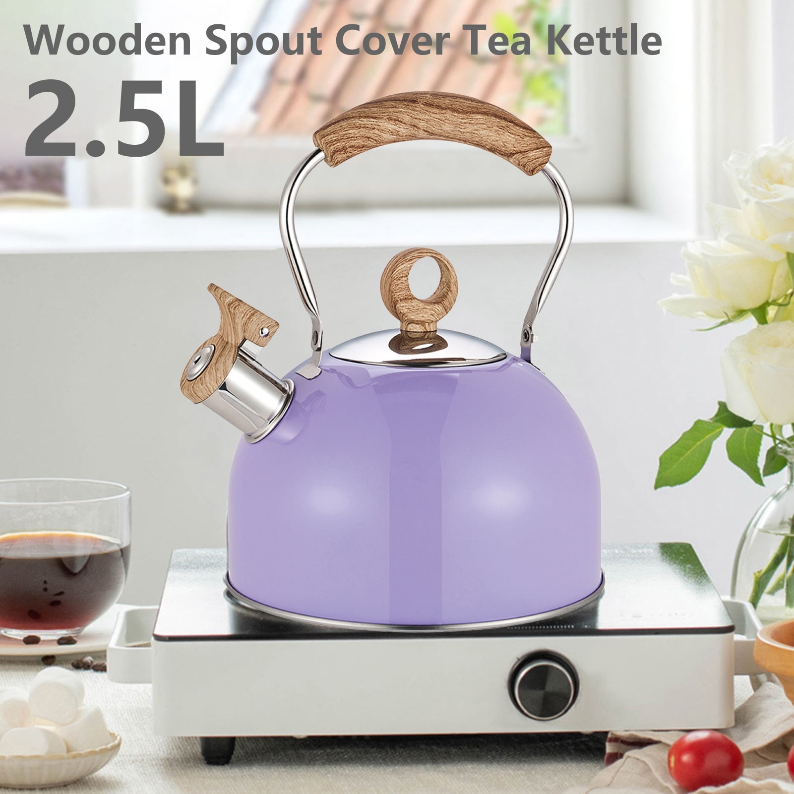 2.5L Stainless Steel Whistling Tea Kettle Induction Cooker Compatible ...