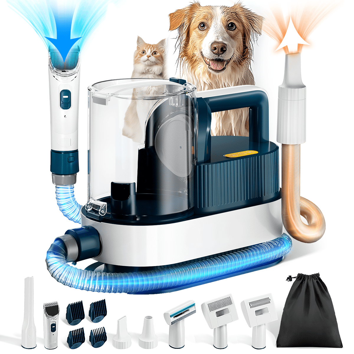 2.5LPet Grooming Vacuum,6 in 1 Dryer & Dog Grooming Vacuum with Ceramic Blades Clipper Tools for ...