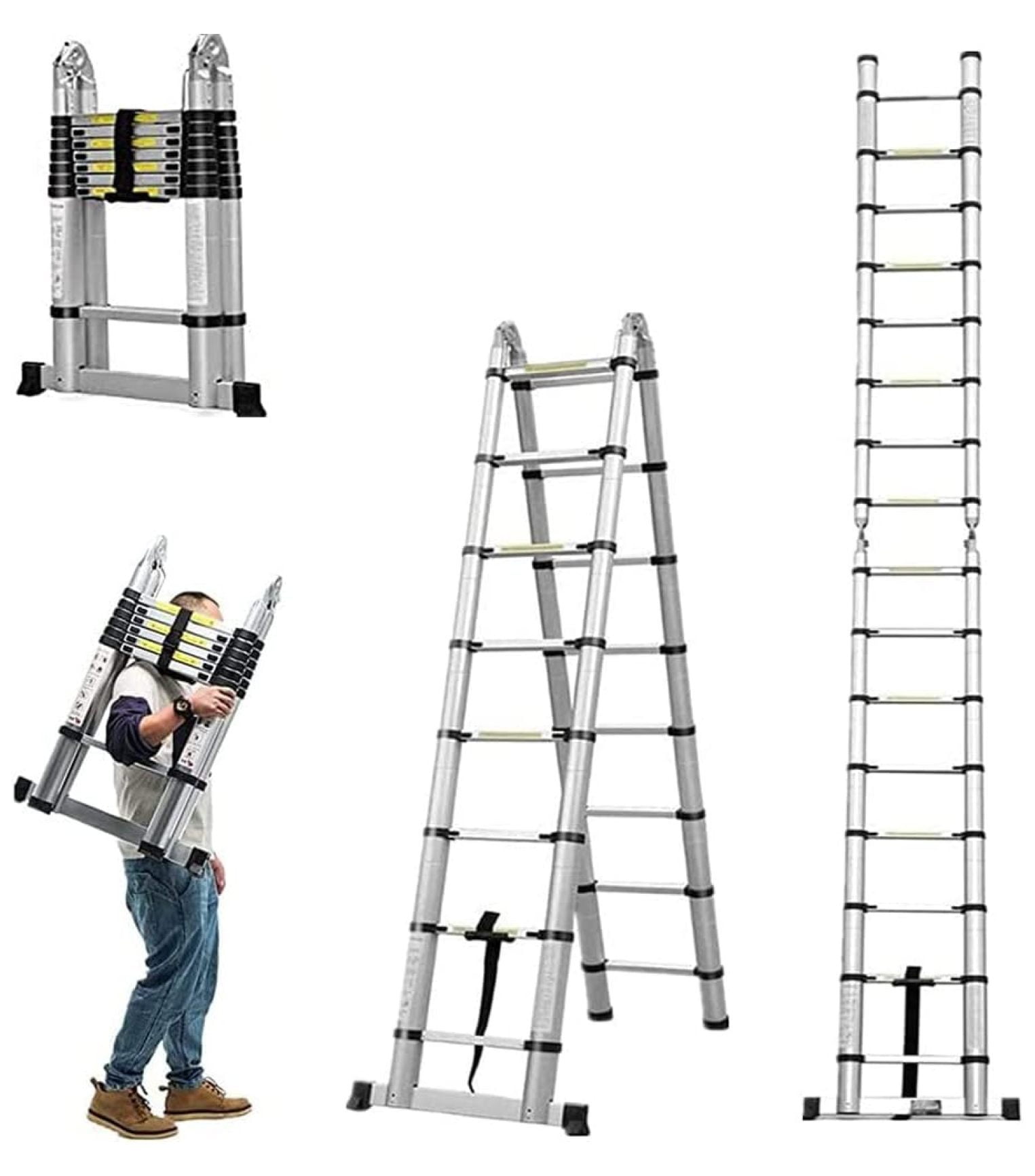 2.5M+2.5M(5M/16.5Ft) Telescopic Ladder Household Ladders,Aluminum Telescoping Extension Ladder A ...
