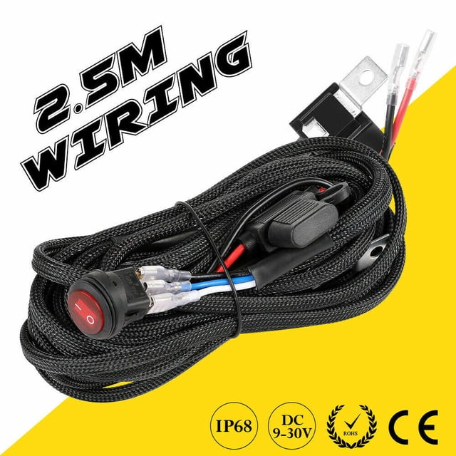 2.5M Wiring Harness Kit 12V Fuse Relay ON/OFF Rock Switch Offroad LED ...