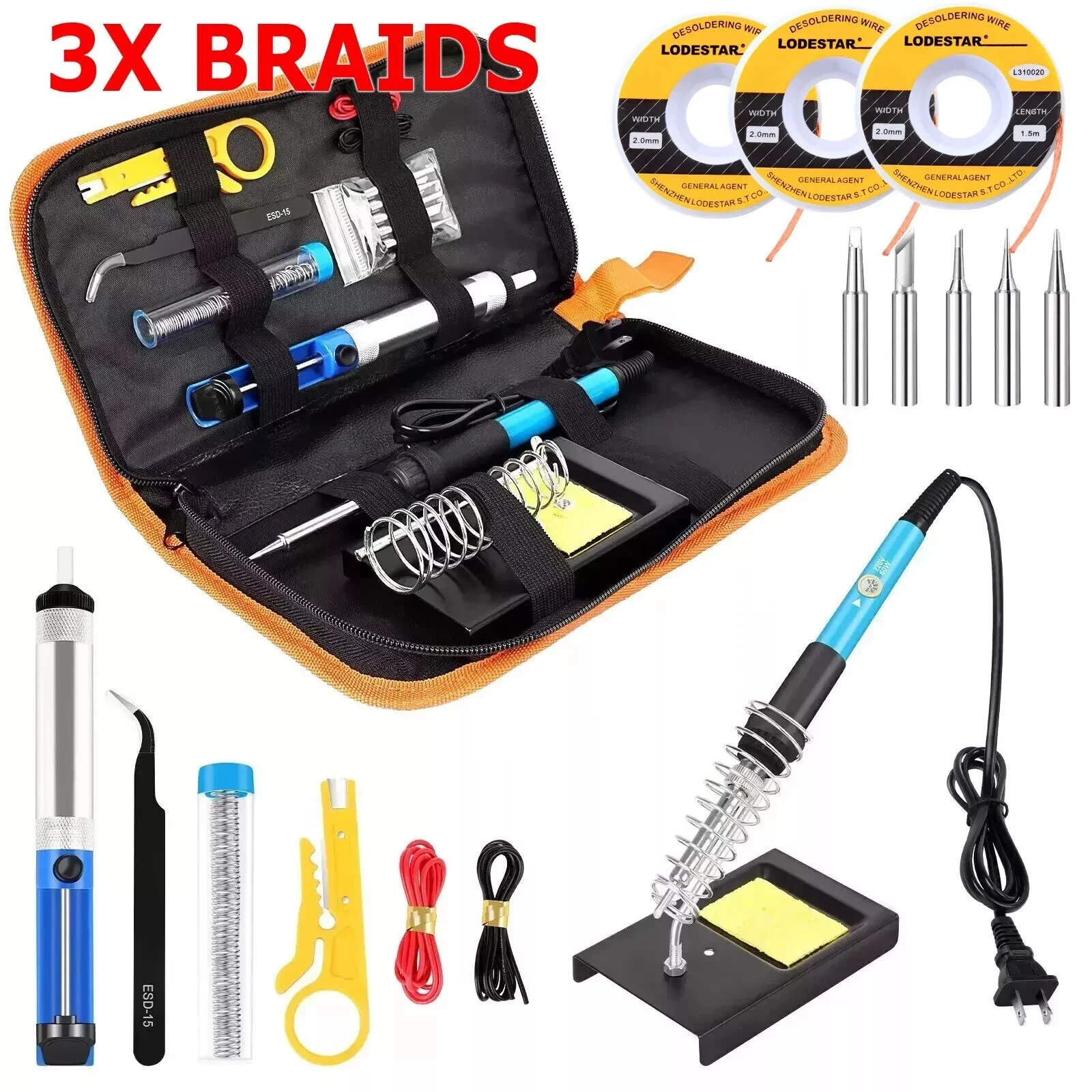 2.5Mm Desoldering Wick Braid No-Clean Solder Stand Iron Wick Sucker Kit ...