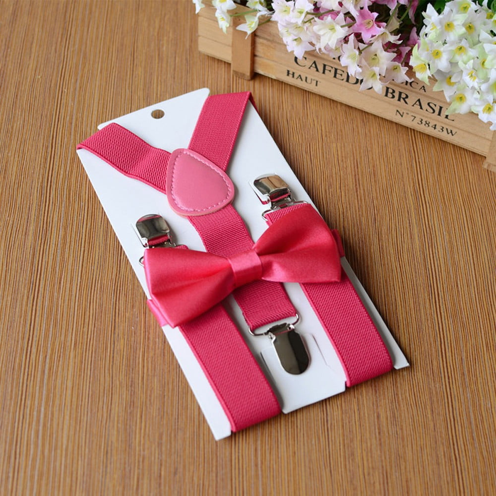 2.5cm Boys Girls Clip-on Elastic Braces Suspenders+Bow Tie Matching ...