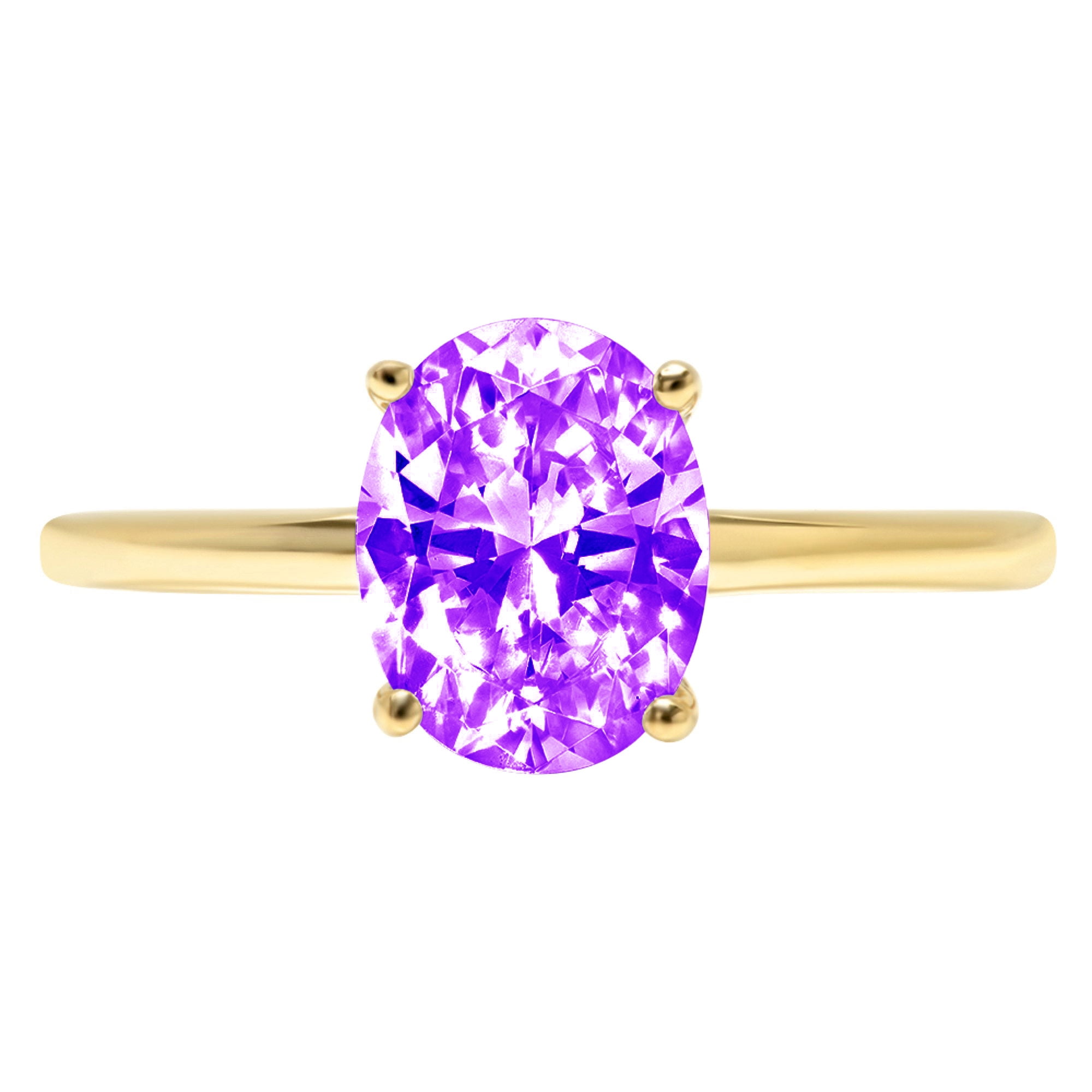 2.5ct Oval cut - Solitaire - Natural Amethyst - 14k Yellow Gold ...