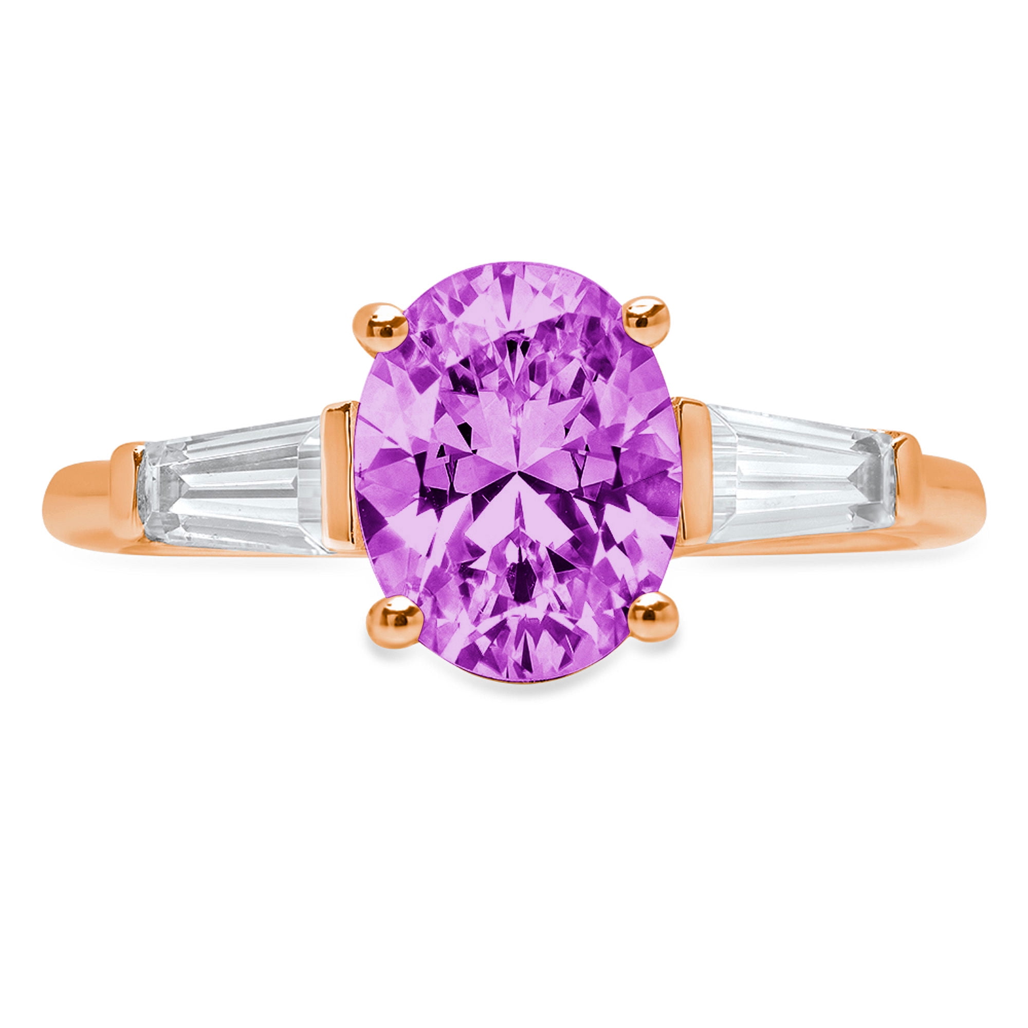 2.5ct Oval cut - Three- Stone - VVS1 Simulated Alexandrite - 18k Rose Gold - Bridal Anniversary ...