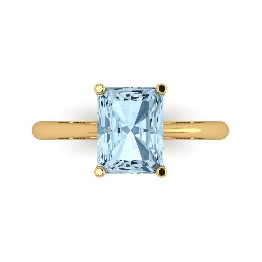 2.5ct Radiant Cut Blue Crystal 18k Yellow Gold Engraving Statement Bridal Wedding Solitaire ...